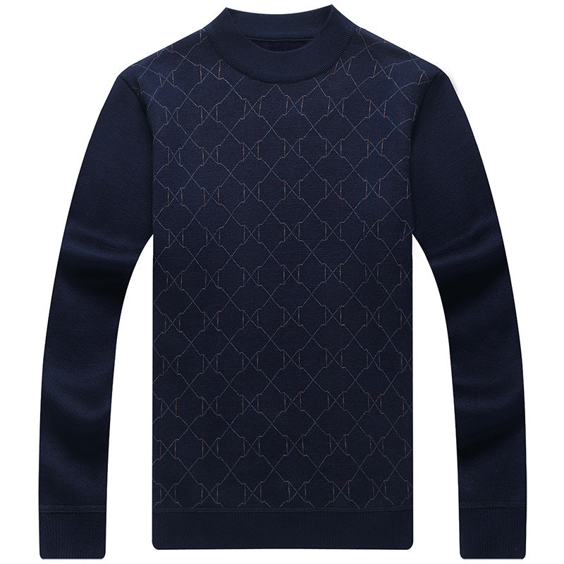 Men’s Dark Knit Long Sleeve Sweater With Geometric Pattern – Lakeside Label